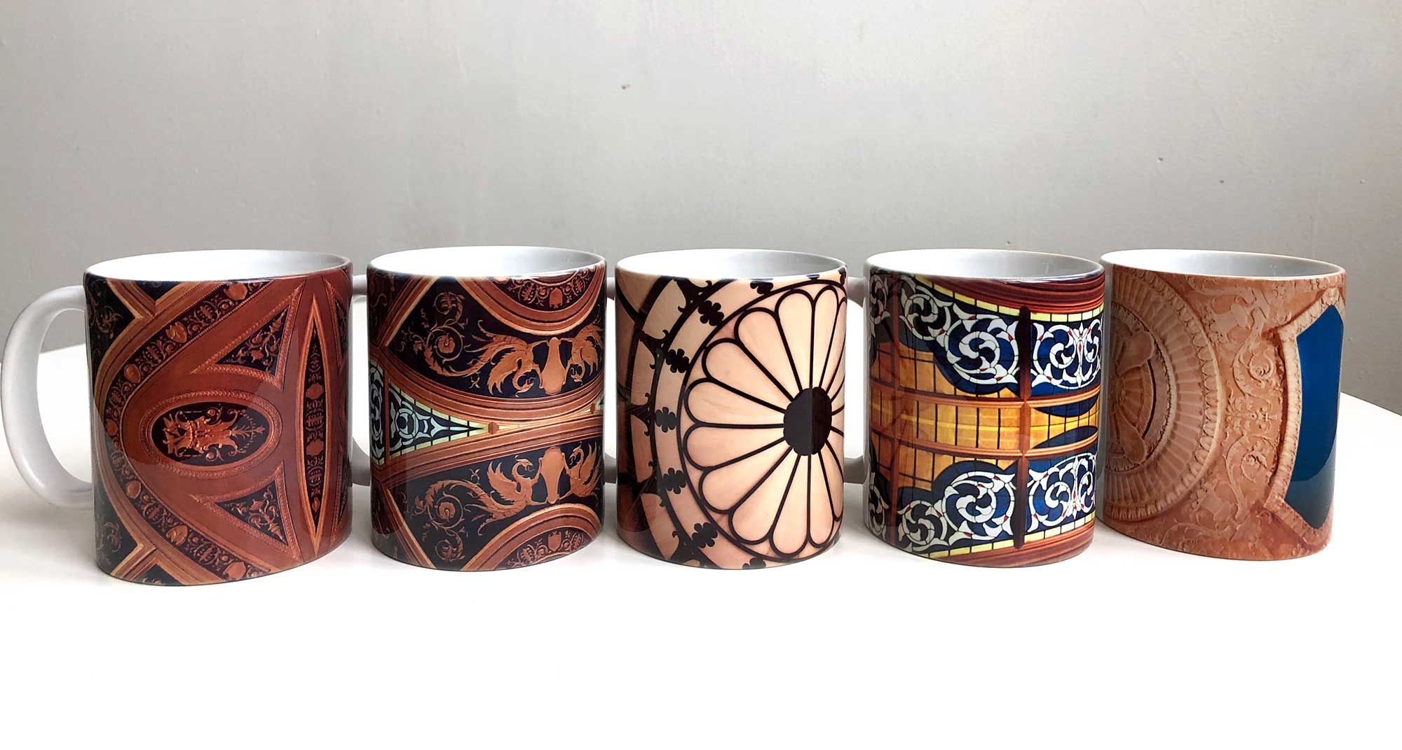 Detroit Opera House Coffee Mug, Milk Glass Floral Rosette Coffee Cup