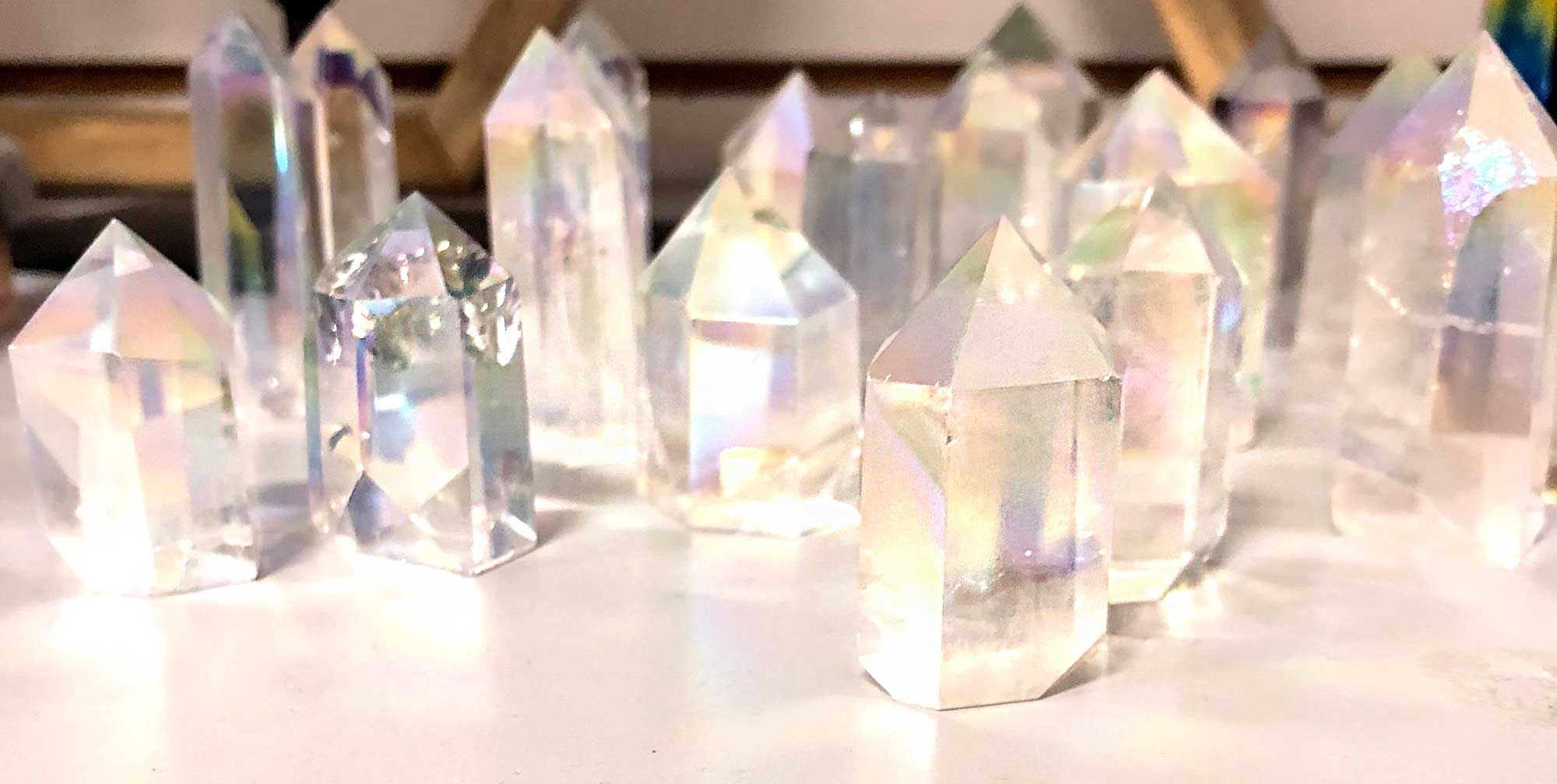 Angel Aura Crystal Points, Light Rainbow Quartz