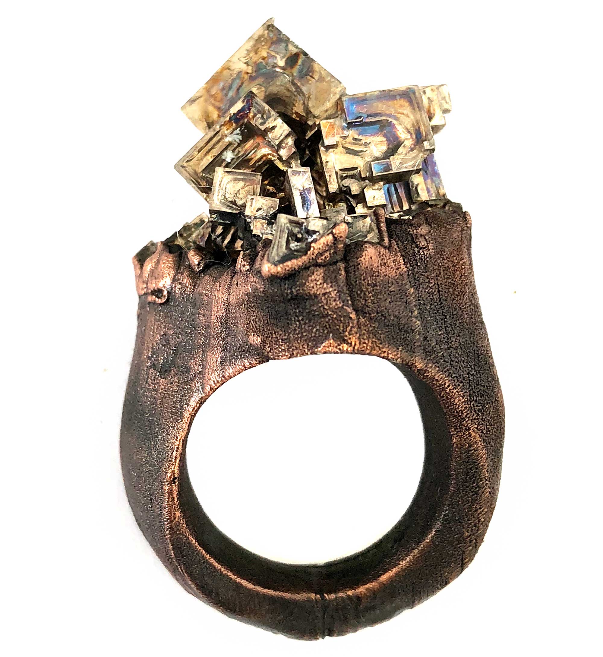 Bismuth Crystal Ring, Large Electroformed Copper Band