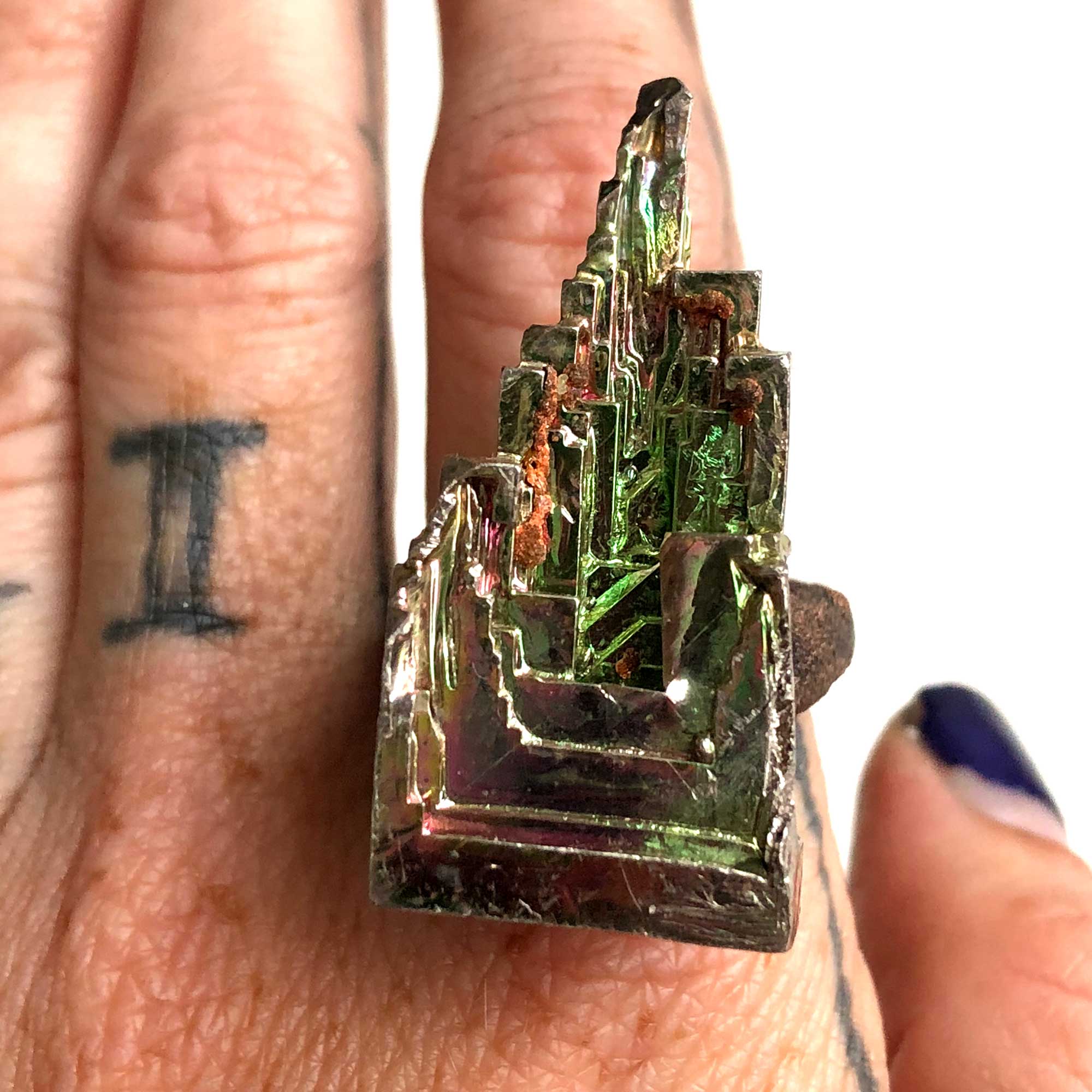 Bismuth Crystal Ring, Electroformed Copper Thin Band