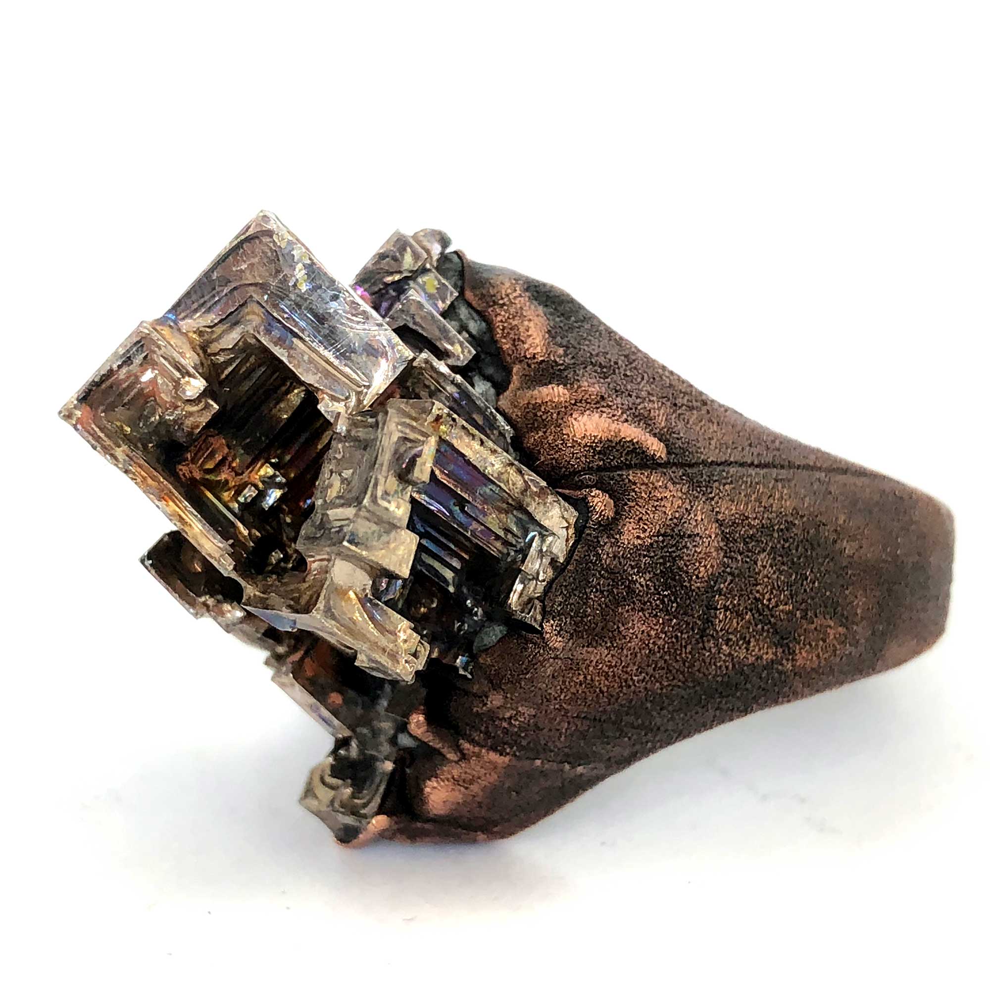 Bismuth Crystal Ring, Large Electroformed Copper Band