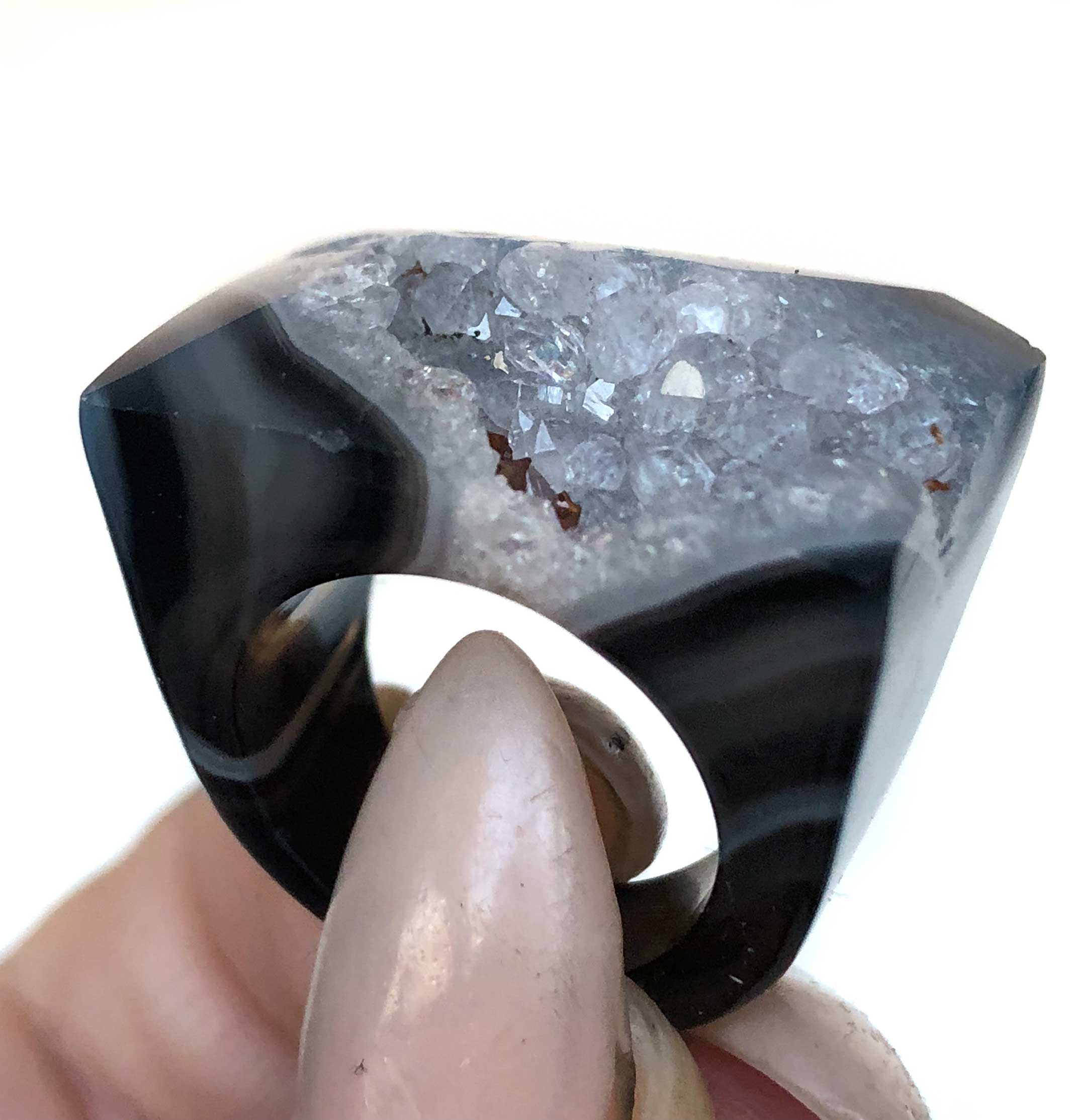 Druzy Crystal Statement Ring, Dark Agate Band