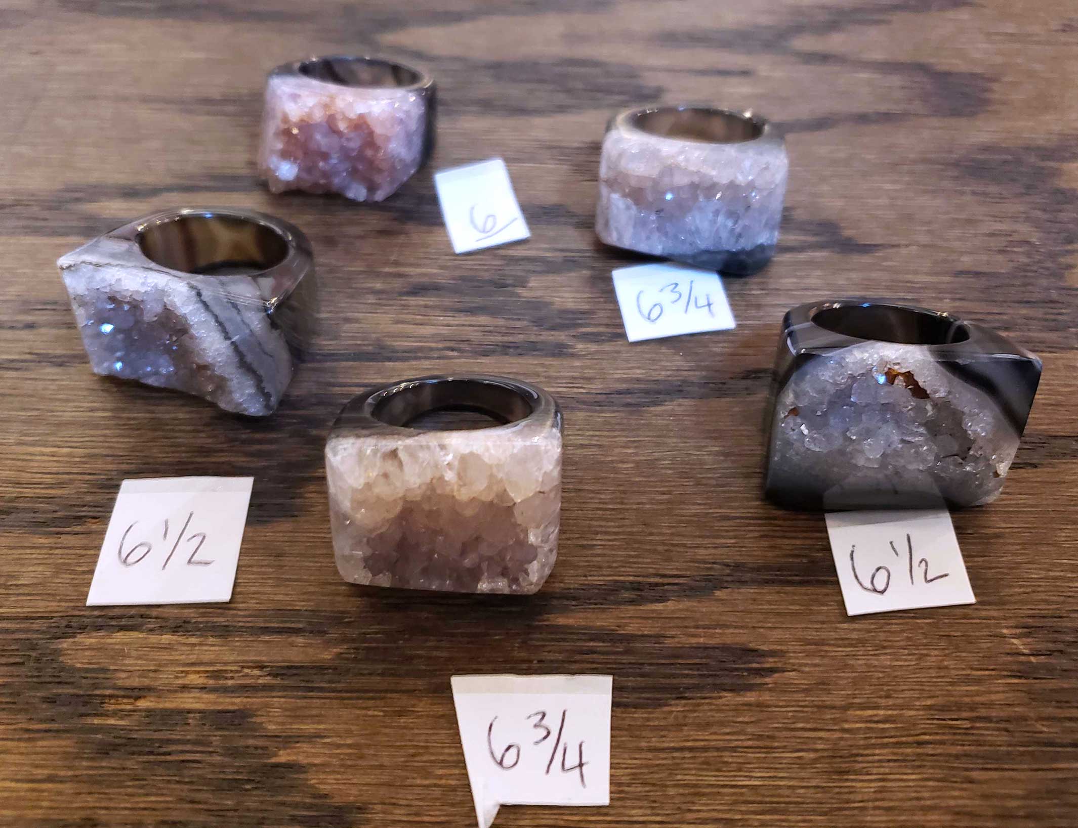 Druzy Crystal Statement Ring, Dark Agate Band