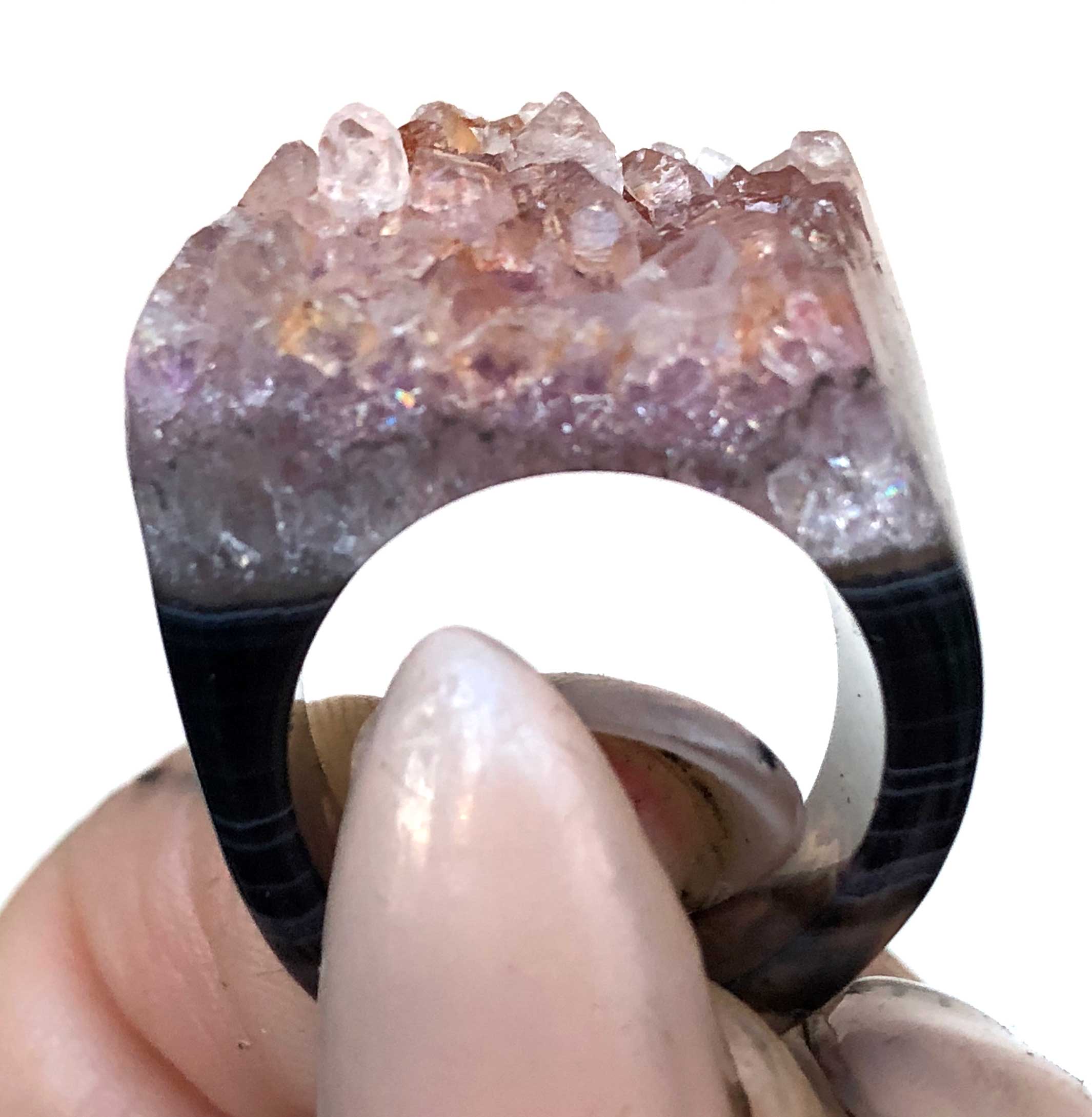 Druzy Crystal Statement Ring, Dark Agate Band