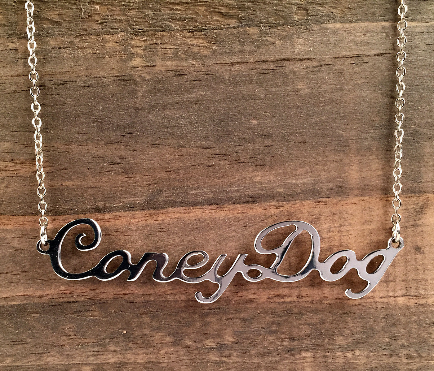Coney Dog Script Necklace, Detroit Theme by Well Done Goods