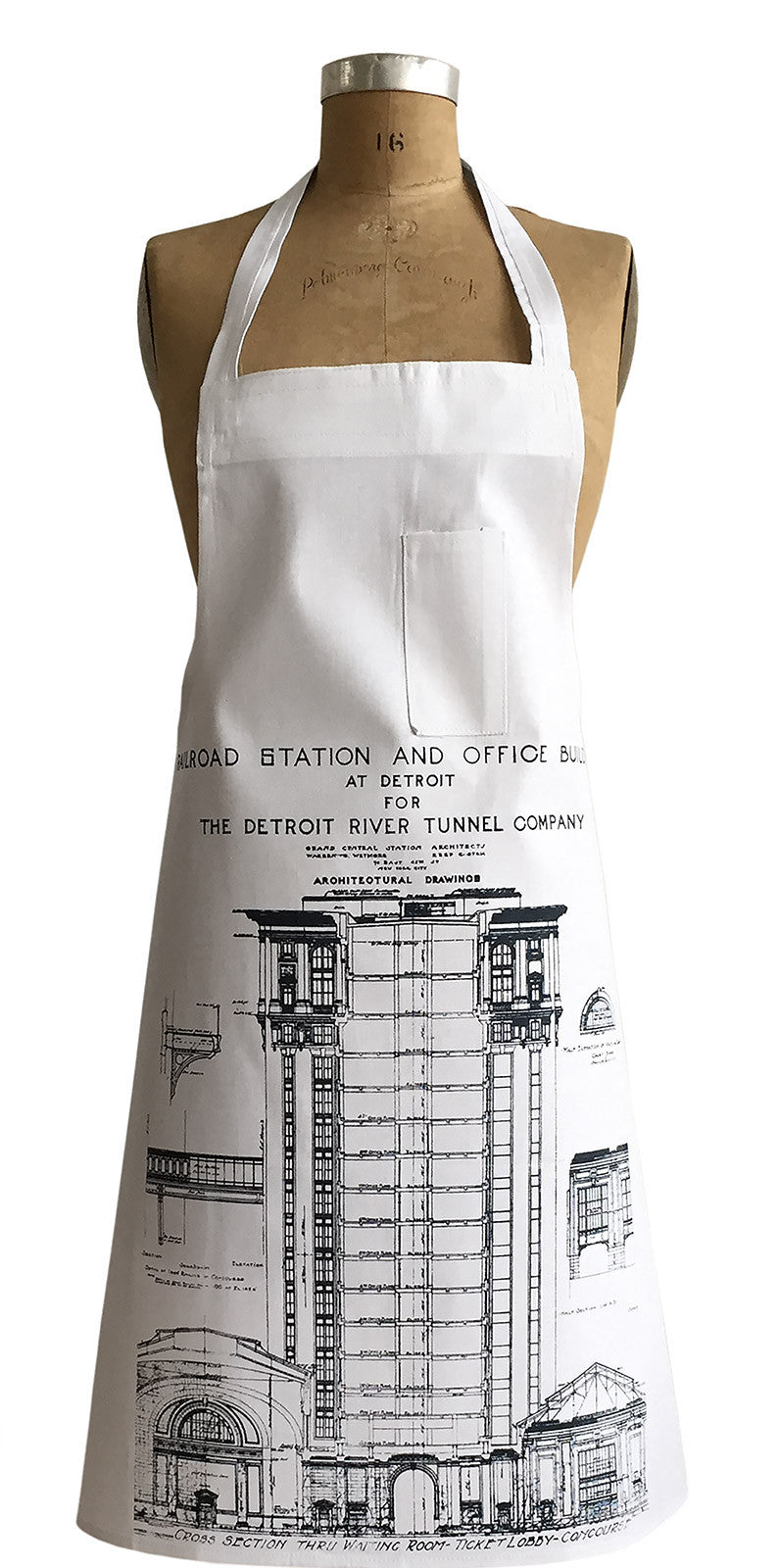 Detroit Train Station Blueprint Chef Apron, Well Done Goods