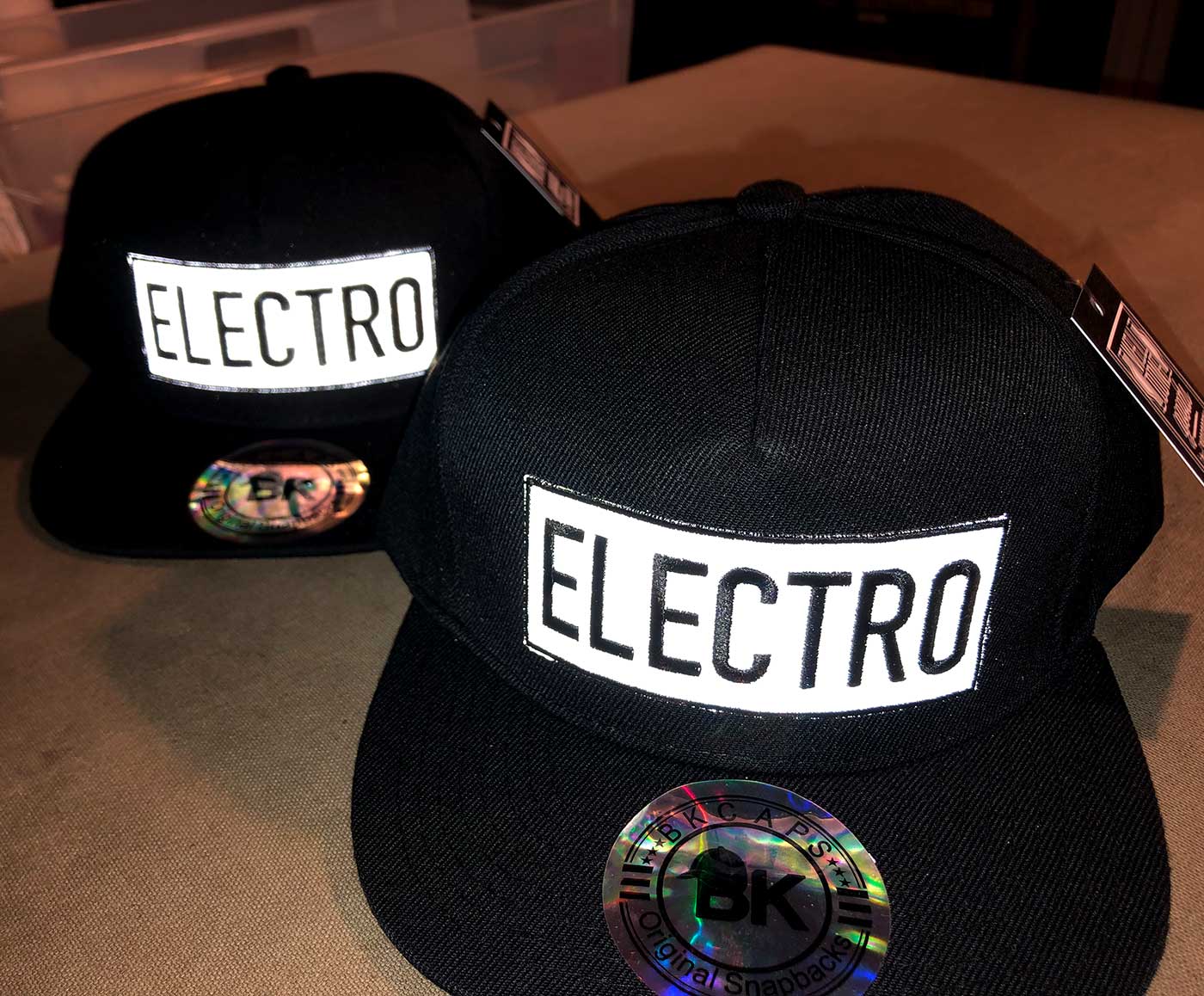 Electro Snapback Cap, Reflective Embroidered Patch