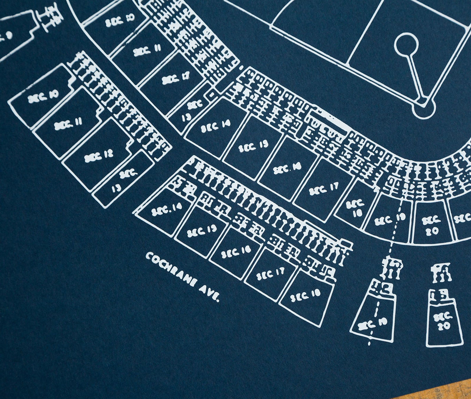 Old Tiger Stadium Blueprint Silkscreened Poster, Navin Field Print