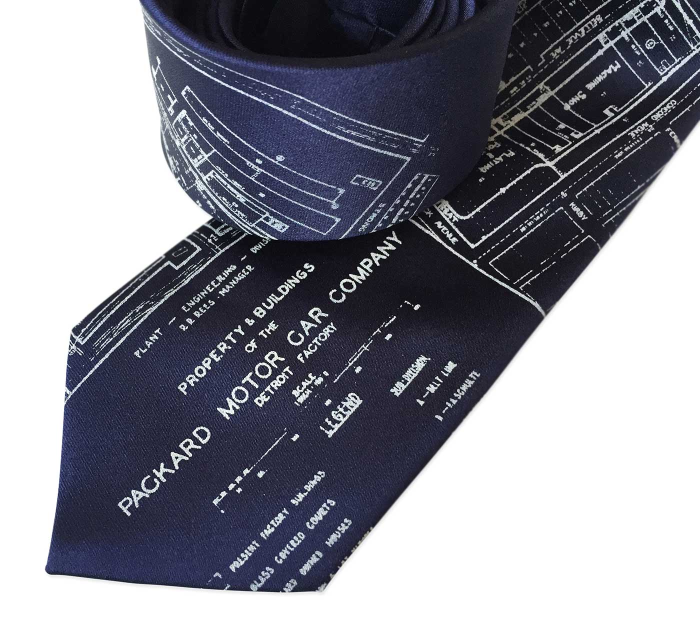 Packard Plant Engineering Blueprint Necktie. Detroit Map Tie