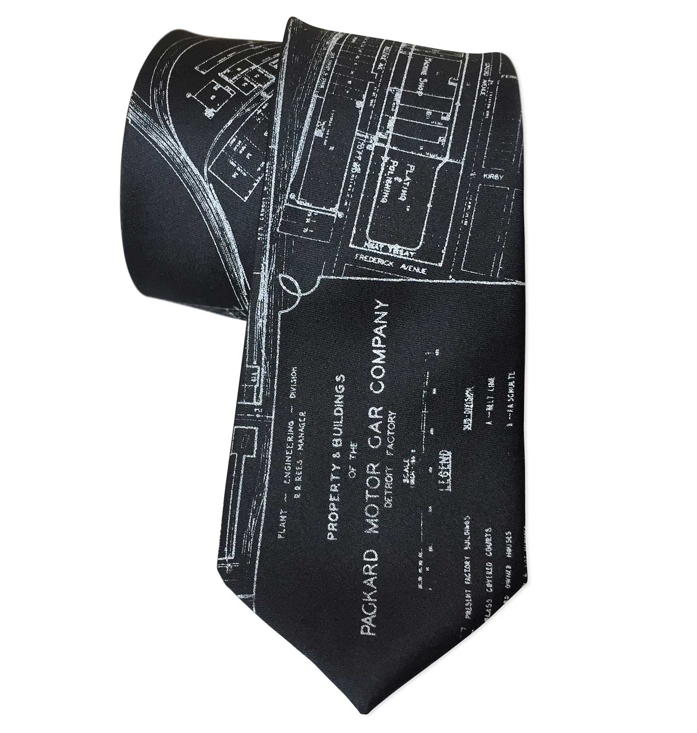 Packard Plant Engineering Blueprint Necktie. Detroit Map Tie